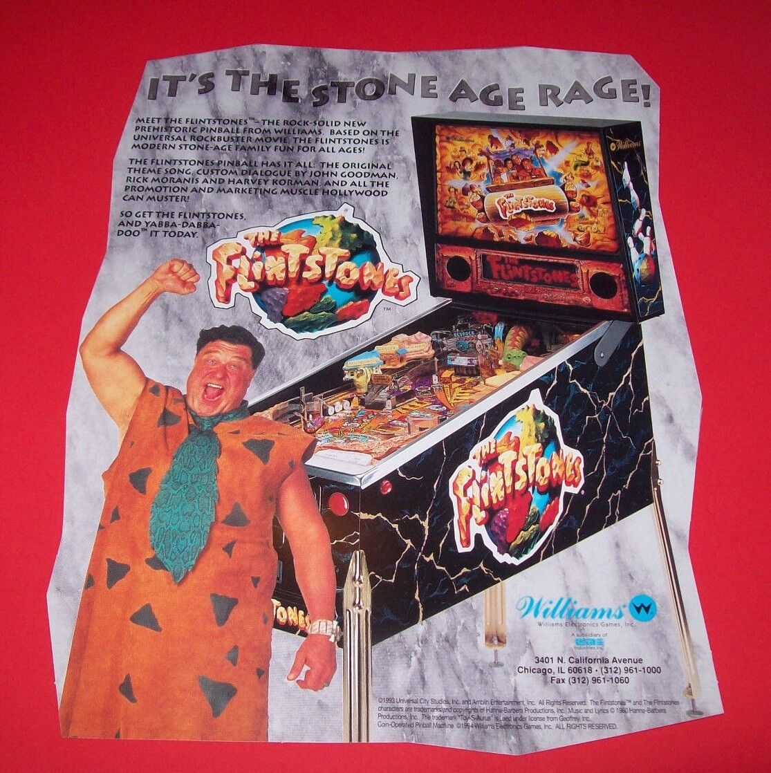 The Flintstones Pinball FLYER Original 1994 Rock Shaped Game Vintage ...