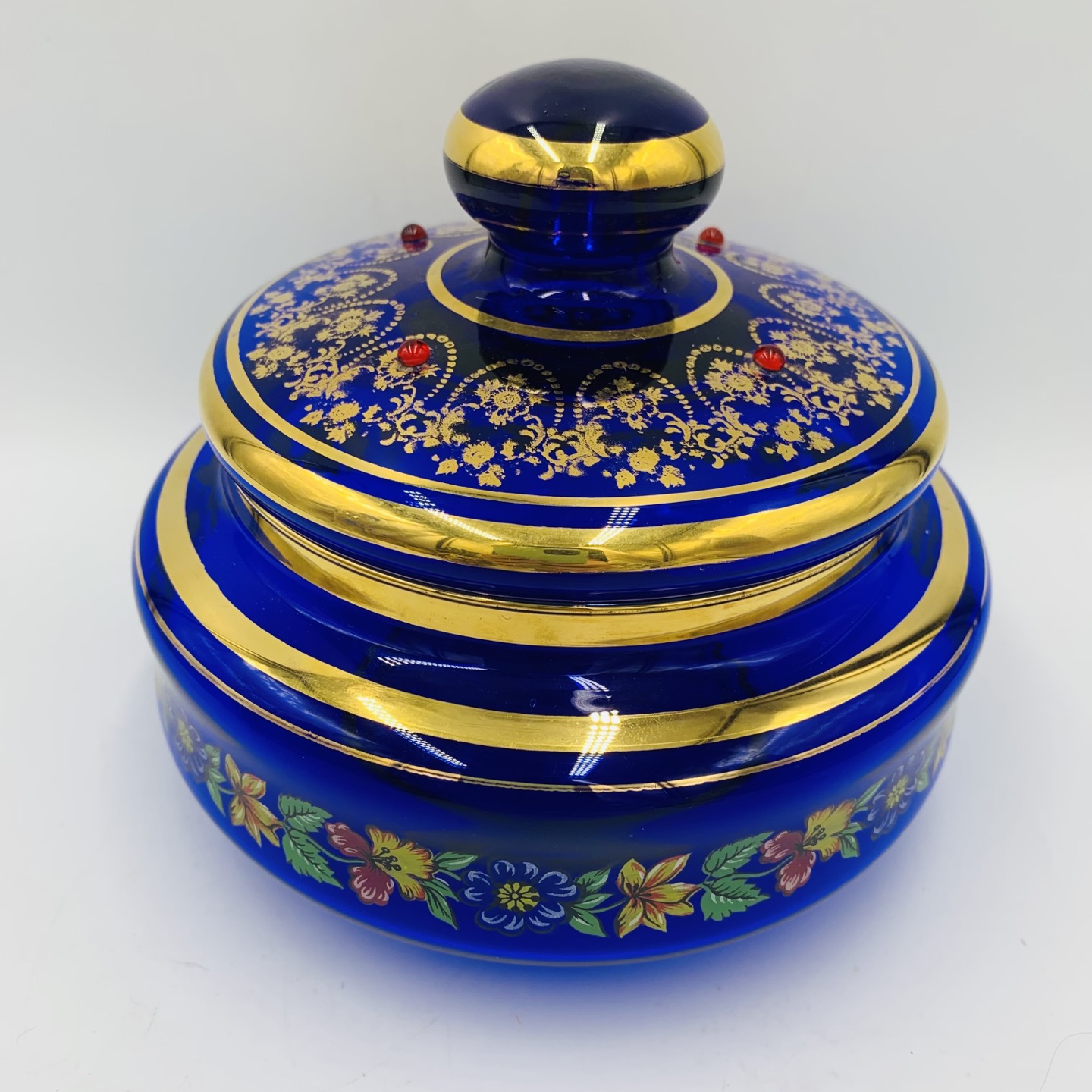 05. Bohemian Glass Cobalt Blue Candy Dish W Lid