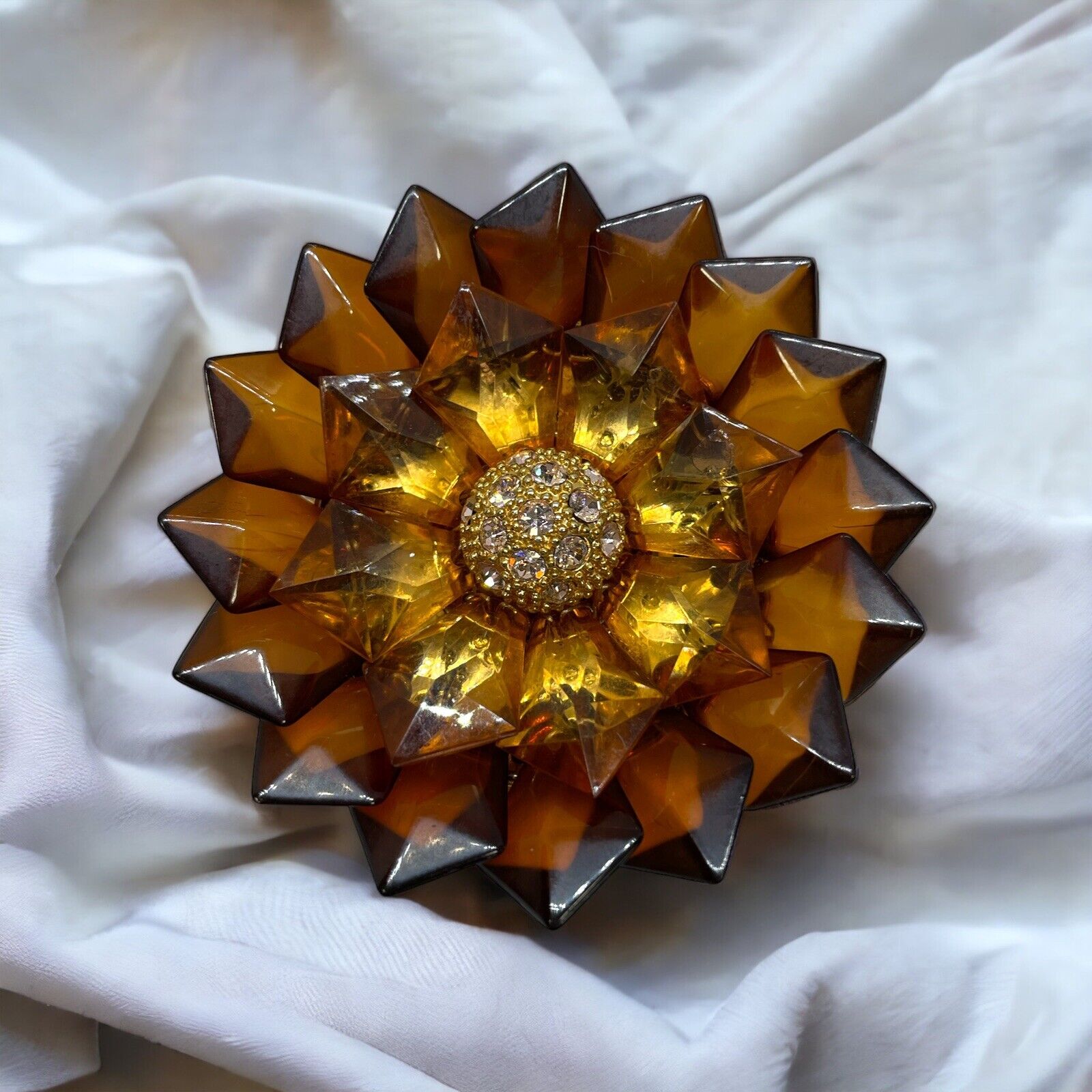 Large Vintage Monet Lucite Brooch Faceted Cathedral Cut Amber Topaz ...