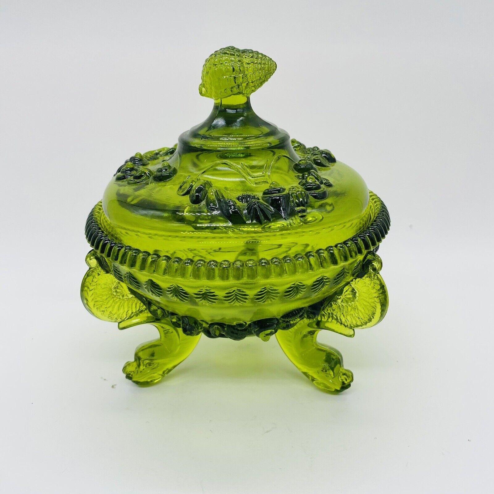 Westmoreland Argonaut Shell Green Covered Dish Depression Glass Dolphin ...