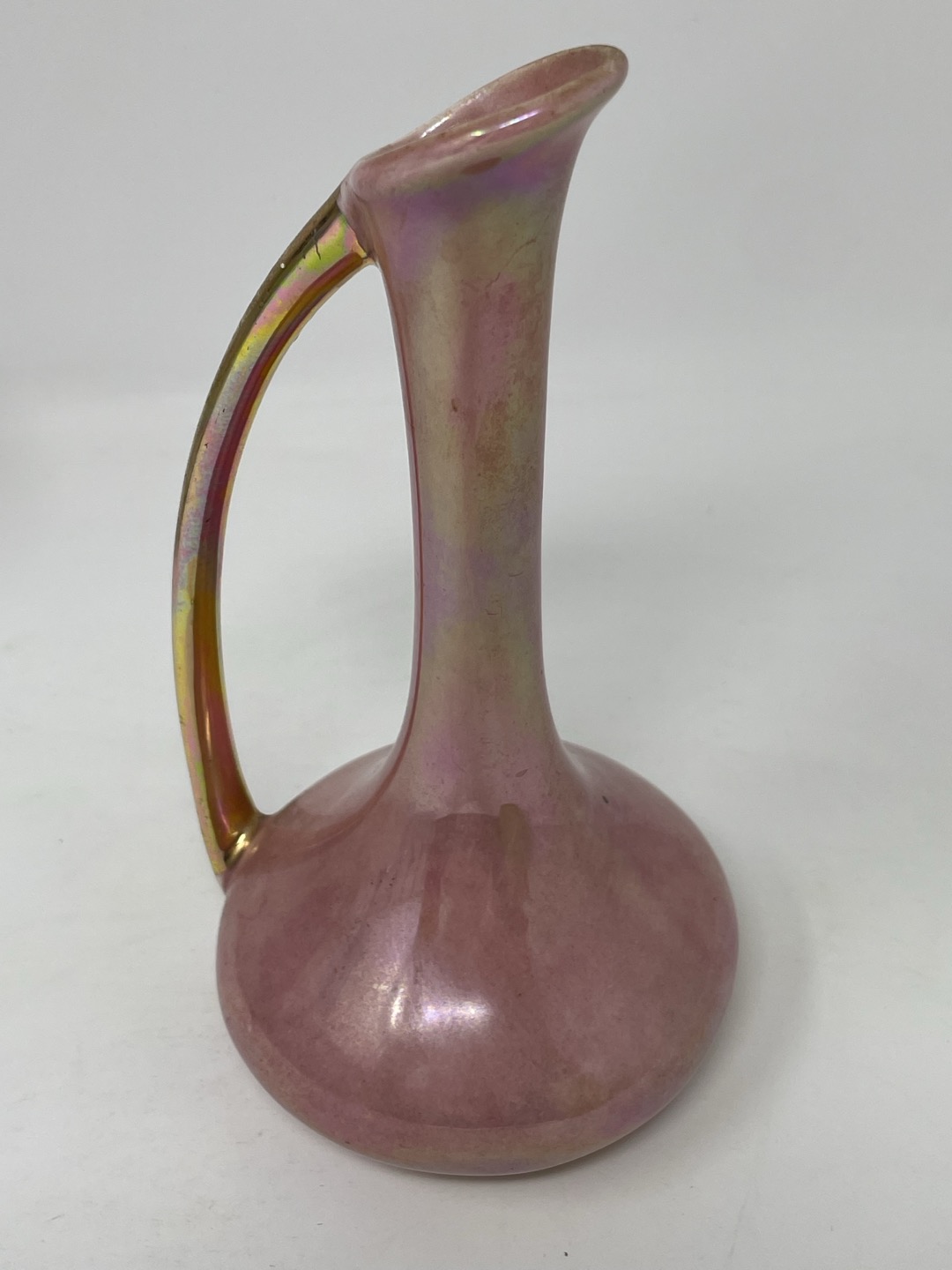 Vintage MCM Pink Gold Pottery Vase Pitcher 6”