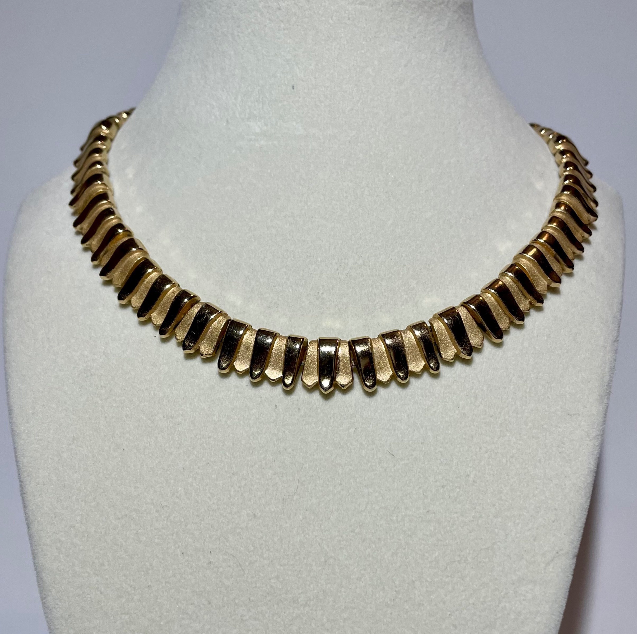 Crown Trifari Brushed Gold Panel Link Choker Necklace Vintage Timeless ...