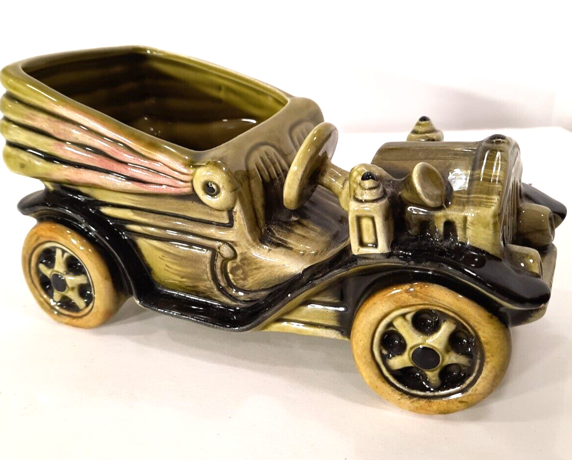 Vintage Lefton Convertible Antique Ceramic Car Planter Green Made in ...