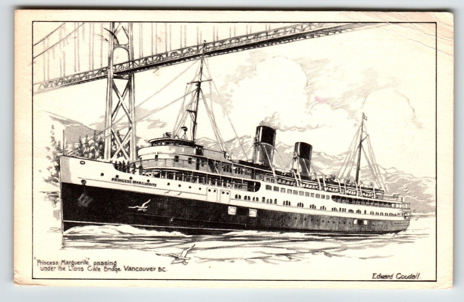 Ship Boat Postcard Princess Marguerite Passing Under Lions Gate Bridge ...