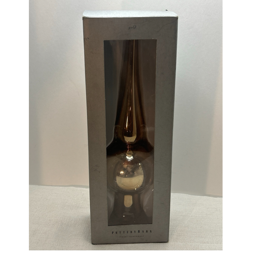 Pottery Barn Gold Finial Christmas Glass Tree Topper With Box 12 ...
