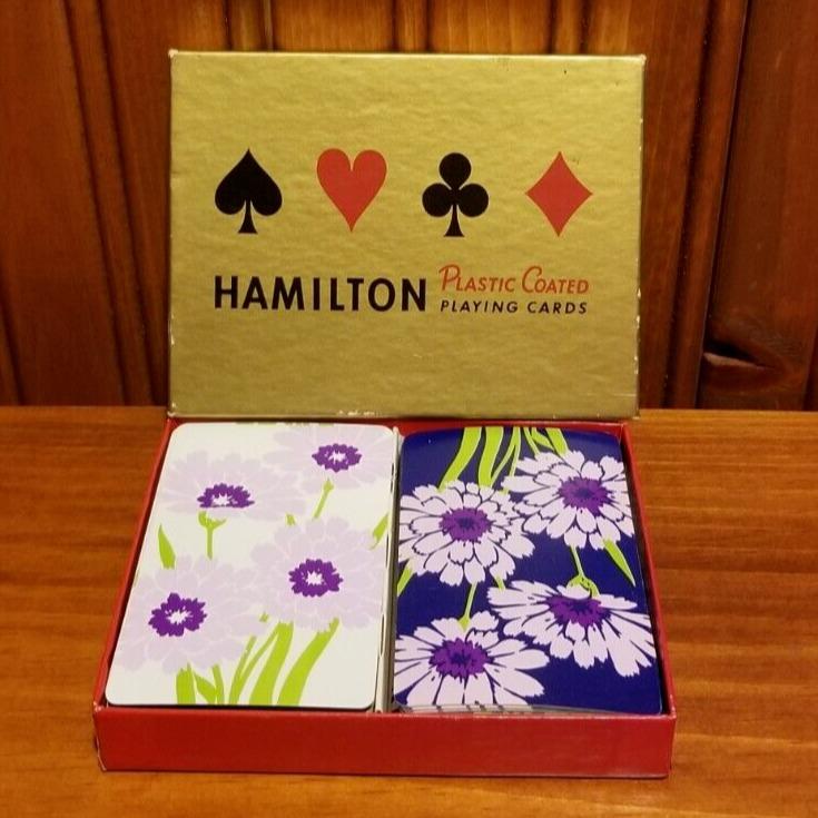Vintage Hamilton Double Deck 2 Decks Purple Flowers Plastic Coated ...
