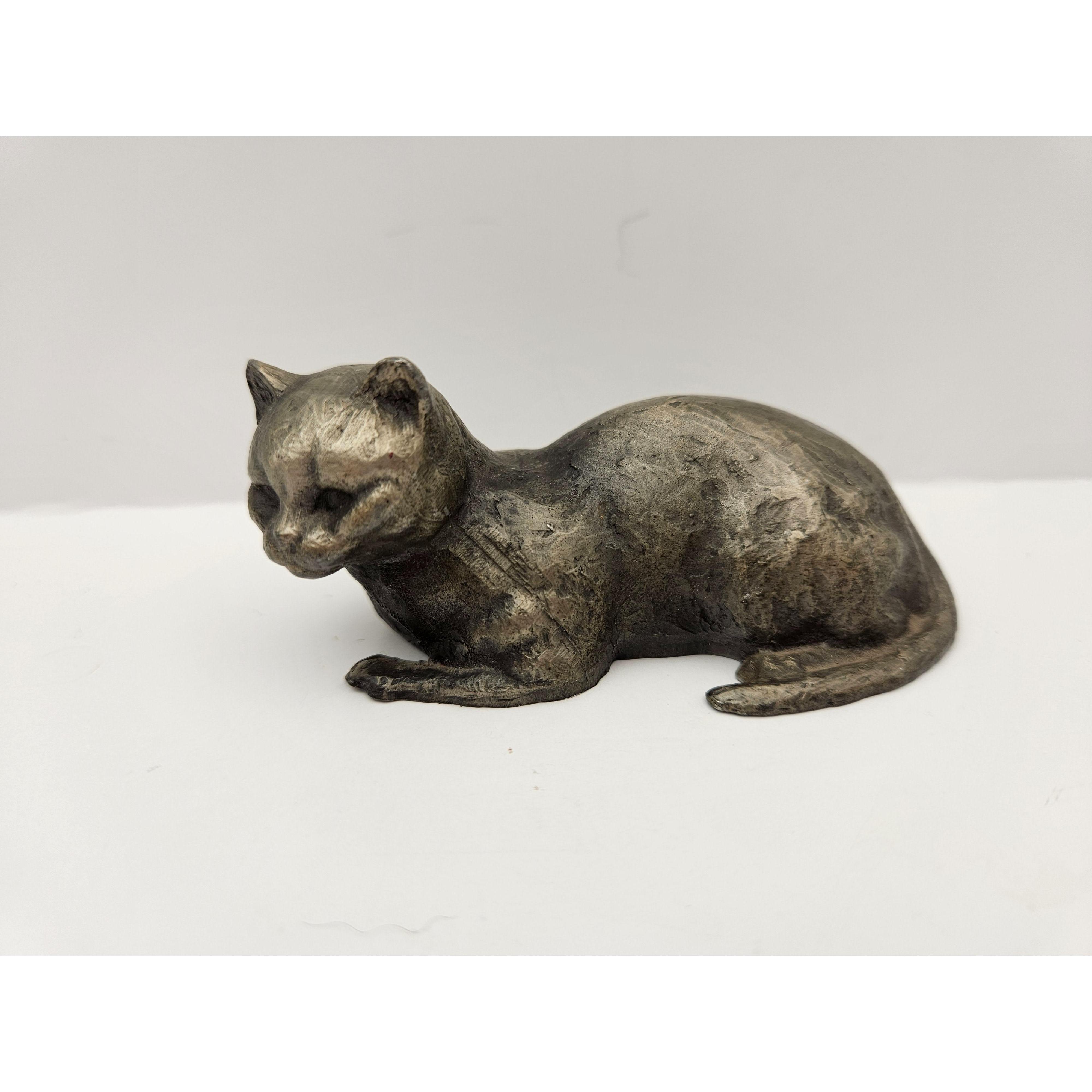 Hudson Pewter Lounging Cat Figurine Stamped Hudson USA CIA #303 3.5" L ...
