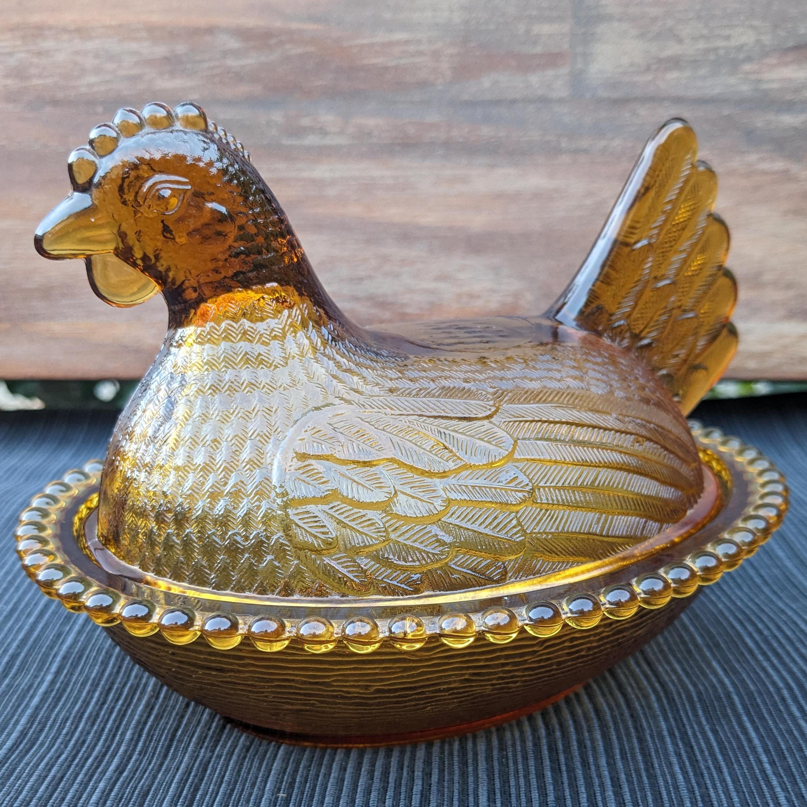 Vintage Indiana Glass Amber Hen on Nest