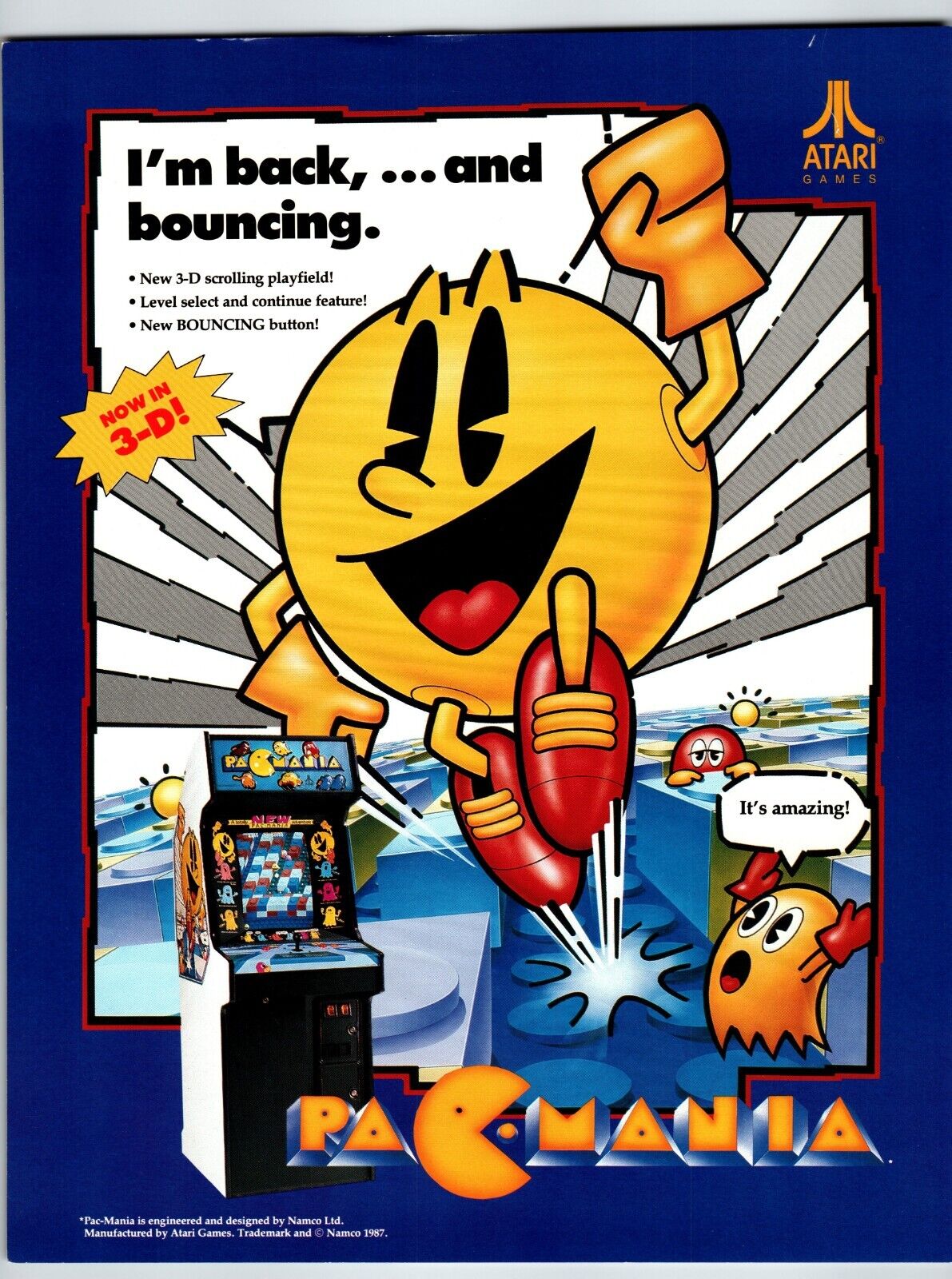 Pacmania Arcade Flyer Original 1987 Video Game Retro Art Pac-Man In 3-D ...