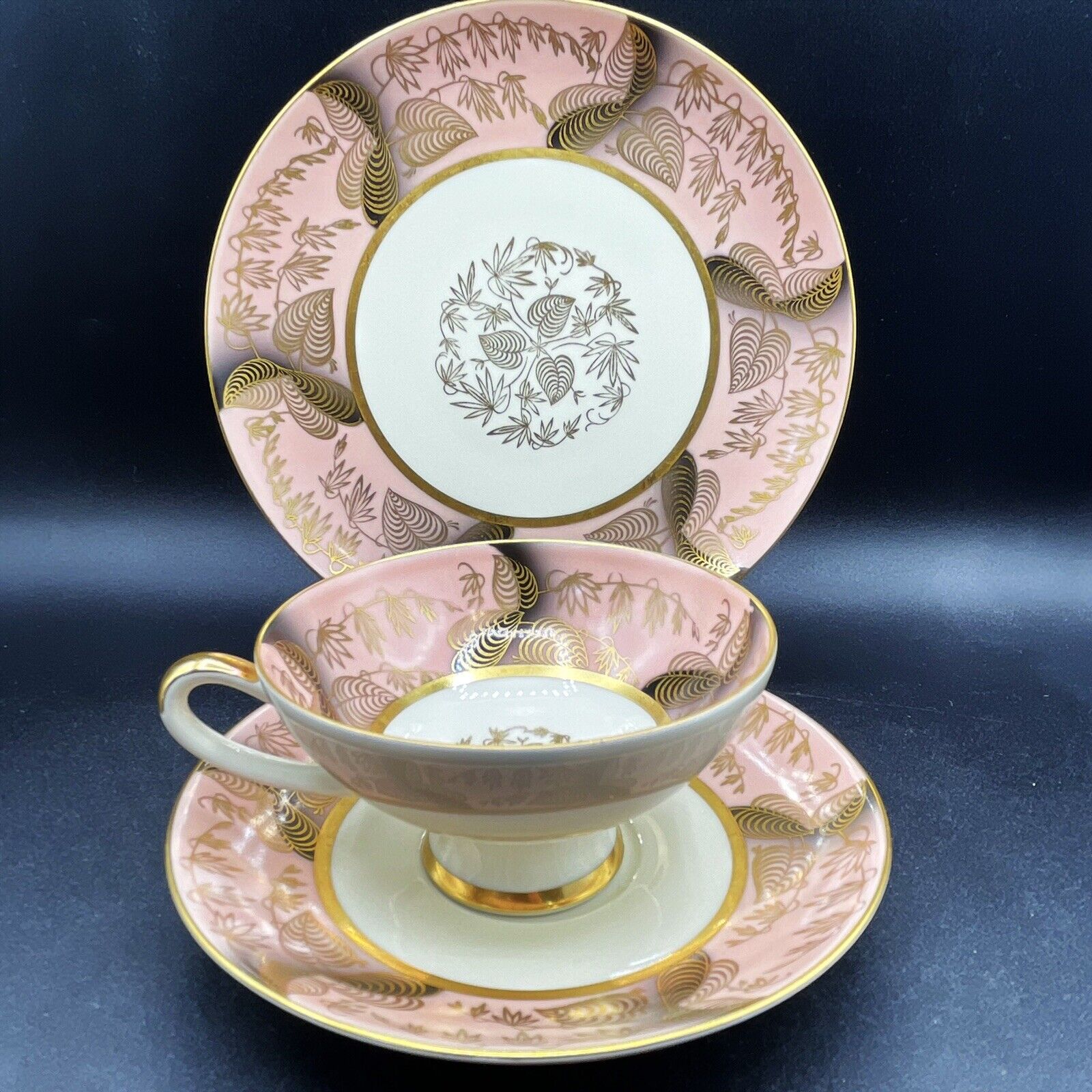 Alka Bavaria West Germany Tea Cup Trio Pink Gold #1054 Vintage Gilded