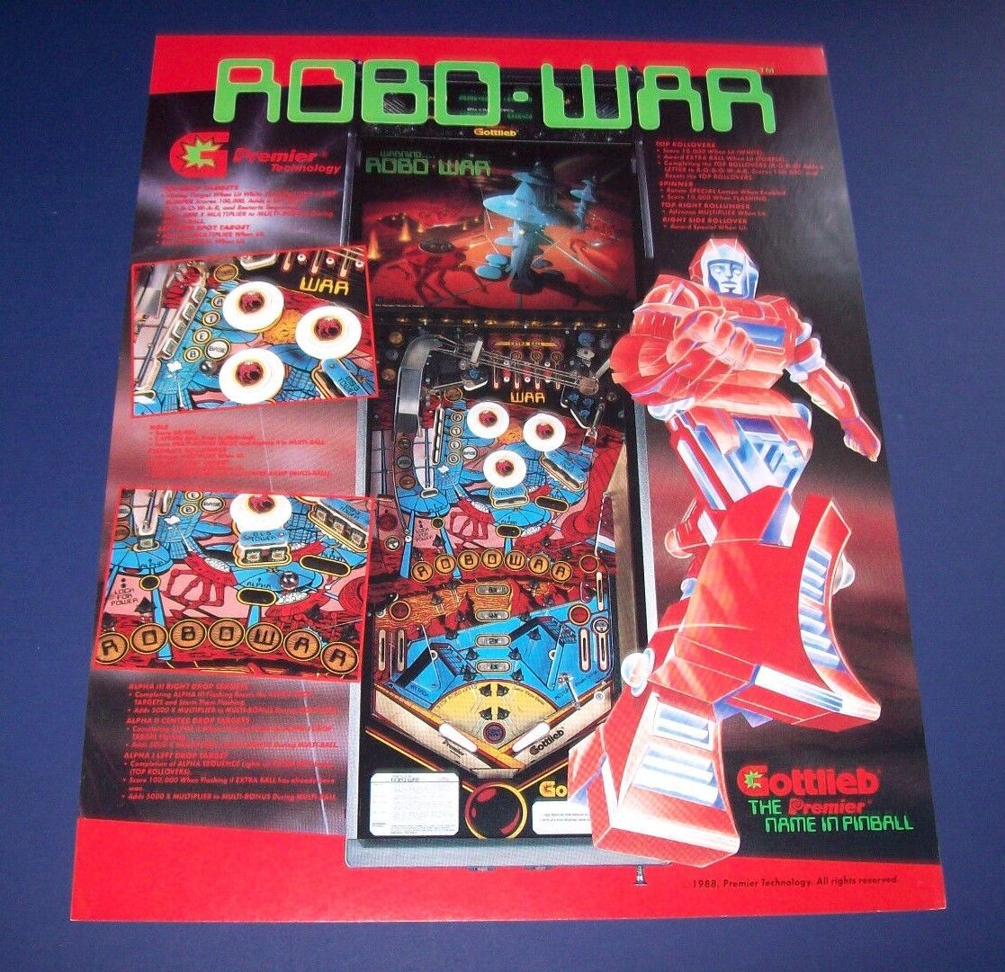 ROBO WAR Pinball FLYER Original NOS 1988 Space Age Artwork Vintage RoboWar