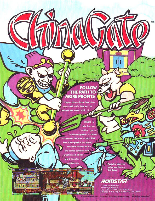 China Gate Arcade Flyer Original NOS Retro Video Game Artwork Romstar 1988
