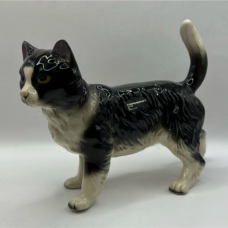 Coopercraft England Black White Ceramic Cat