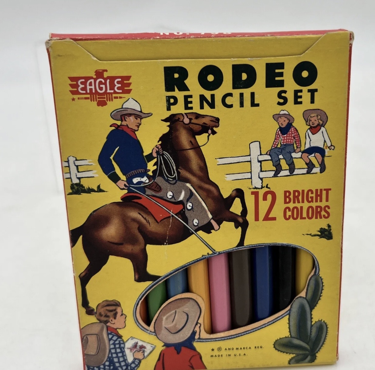 Rodeo Pencil Set 12 wood crayons Eagle unused Excellent! 1950s Cowboy ...