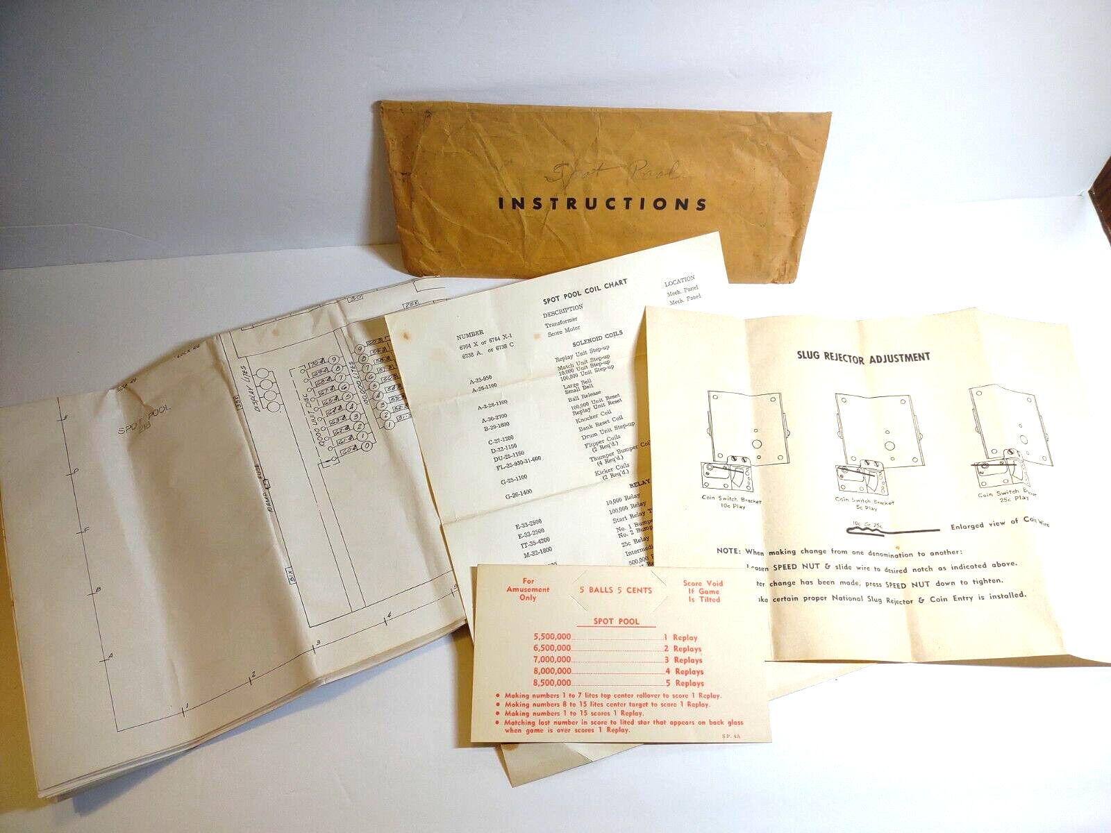 Spot Pool Pinball Machine Schematic Diagram Score Instruction Card Coil ...