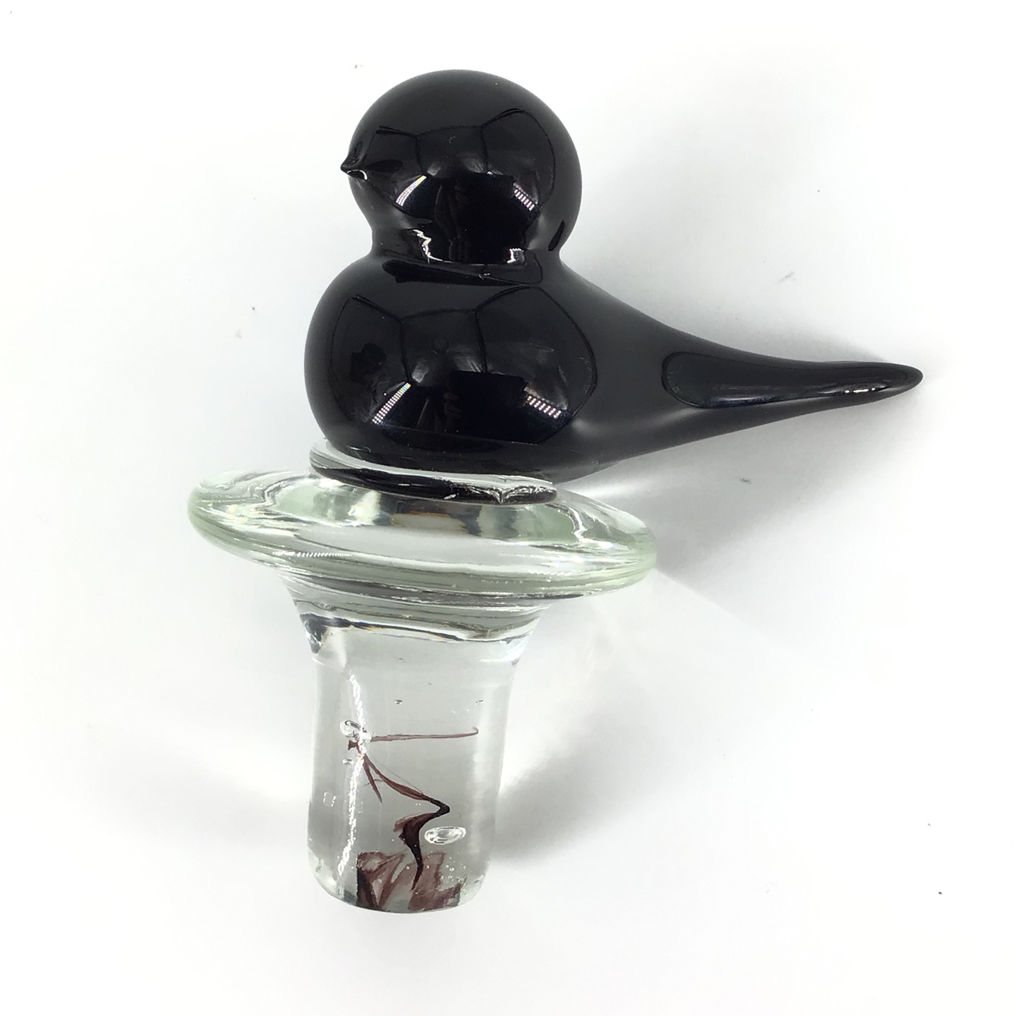 Hand Blown Black Glass Bird Bottle Stopper