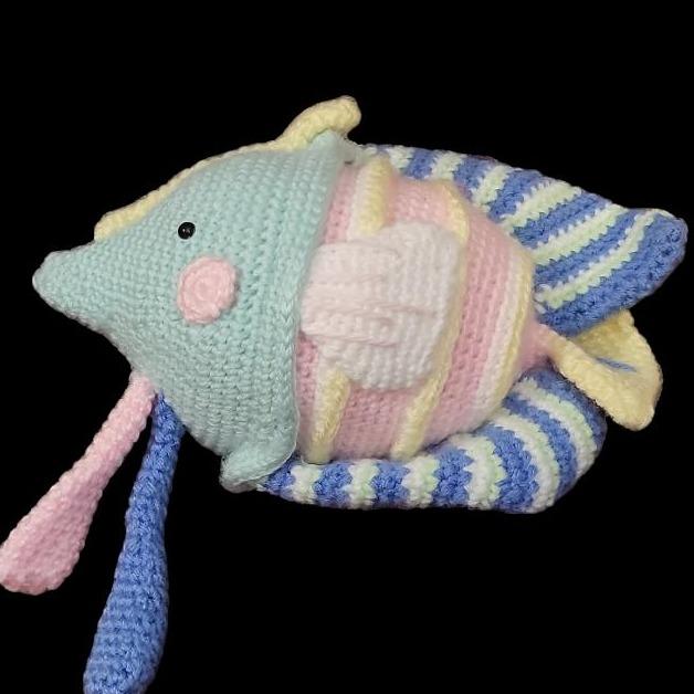 Tropical Fish Hand Crocheted Amigurumi Multi Color Pastel 9" Long