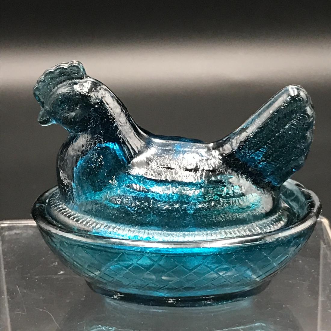 Blue Glass Hen on Nest *Minor Chips*