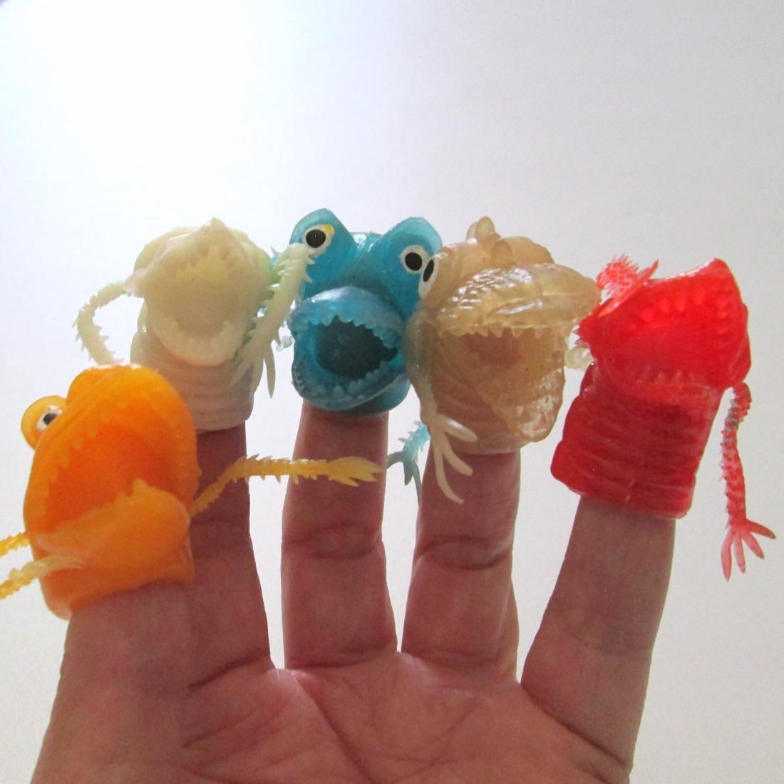 Vintage Jigglers Monster Finger Puppet Lot 5 Rubber Toys Red Blue White ...