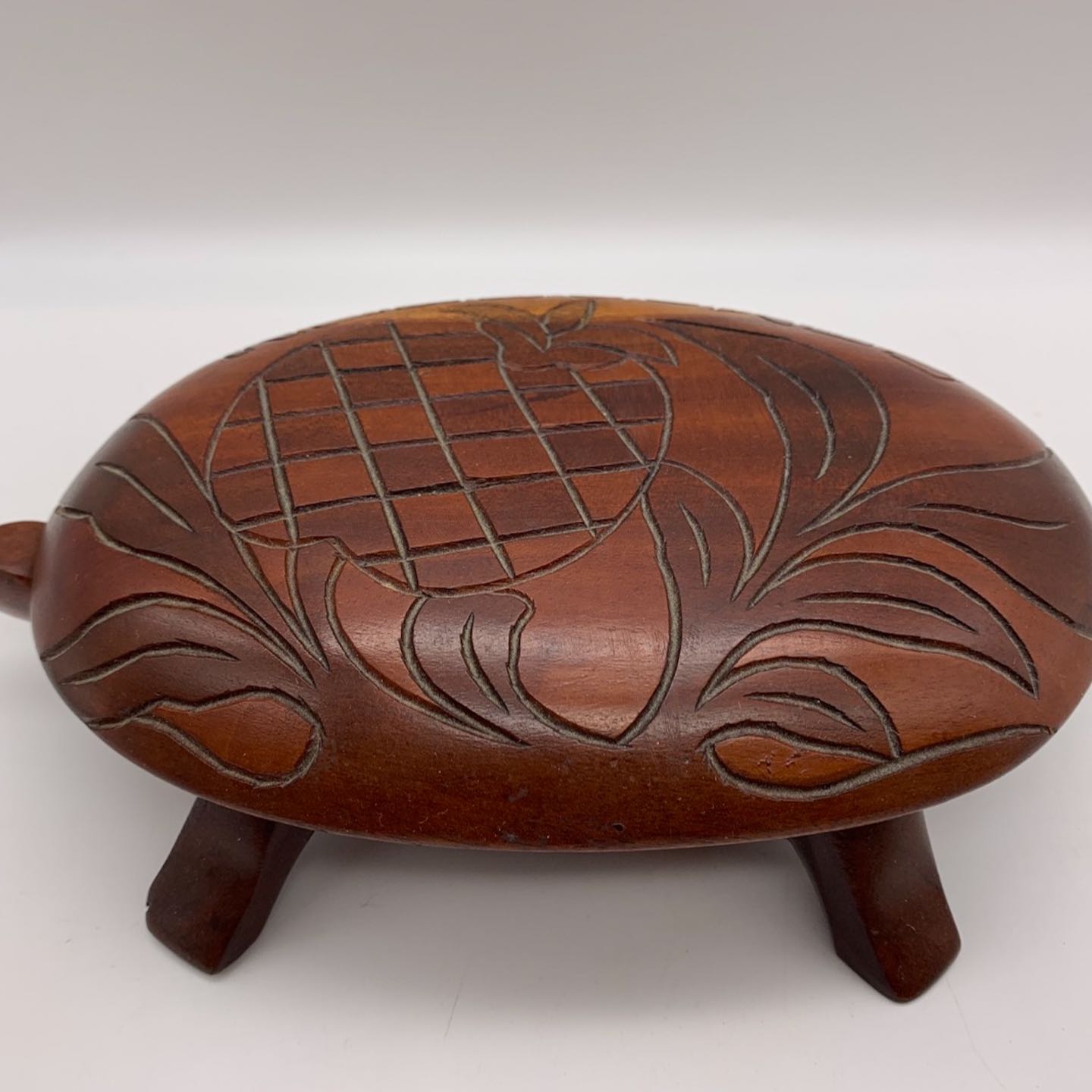 Vintage Hand Carved Wooden Turtle Tortoise Trinket Box Shell Lid St ...