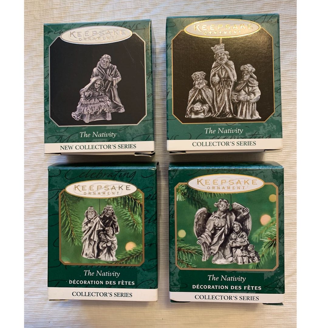 VTG Hallmark The Nativity Series. 4 Pewter Ornament Keepsake Miniatures ...