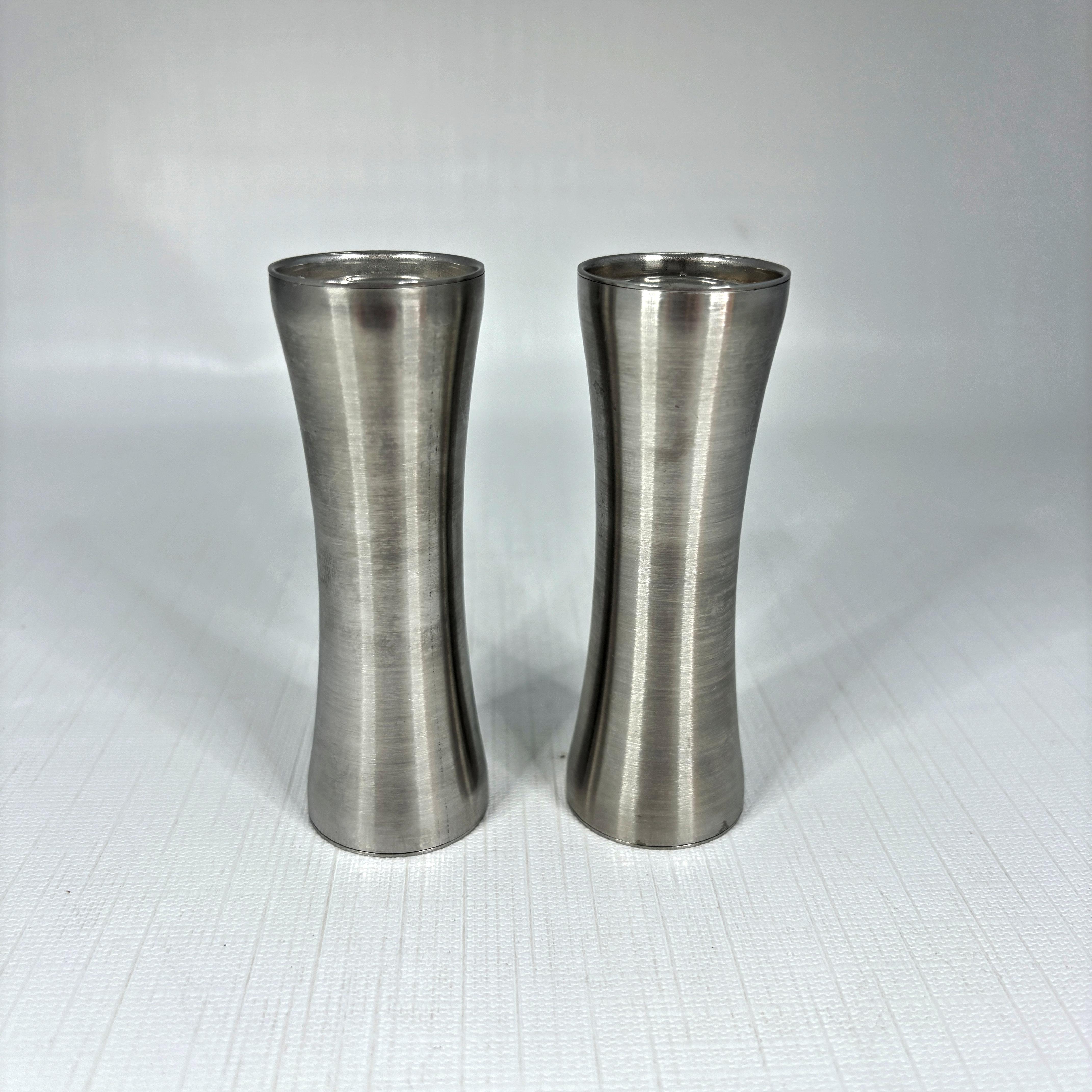 Brushed Stainless Hourglass Salt Pepper 70s Vintage Mid Century Modern ...