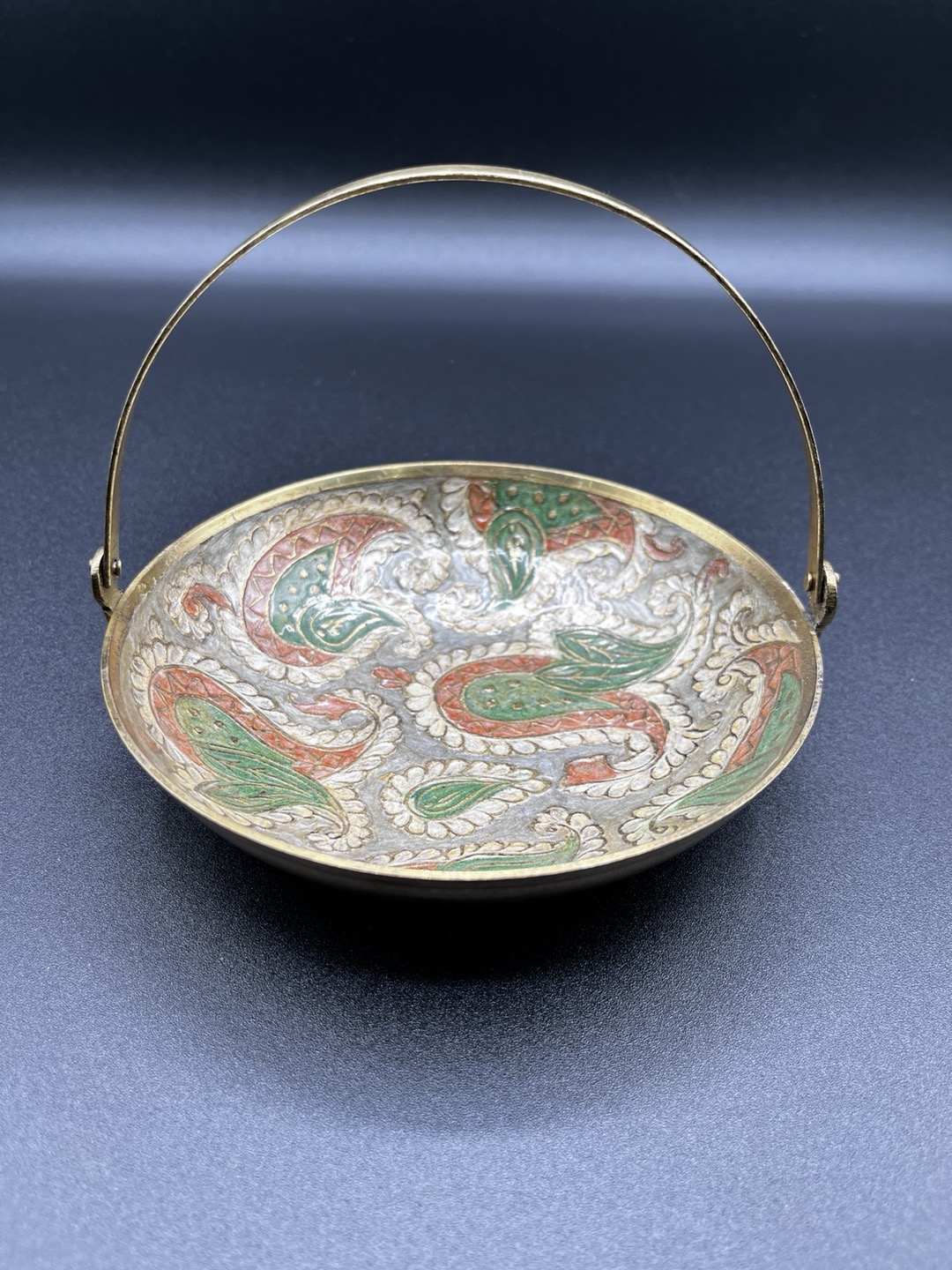 Brass & Cloisonné Enamel Round Paisley Decorative Candy Dish with ...