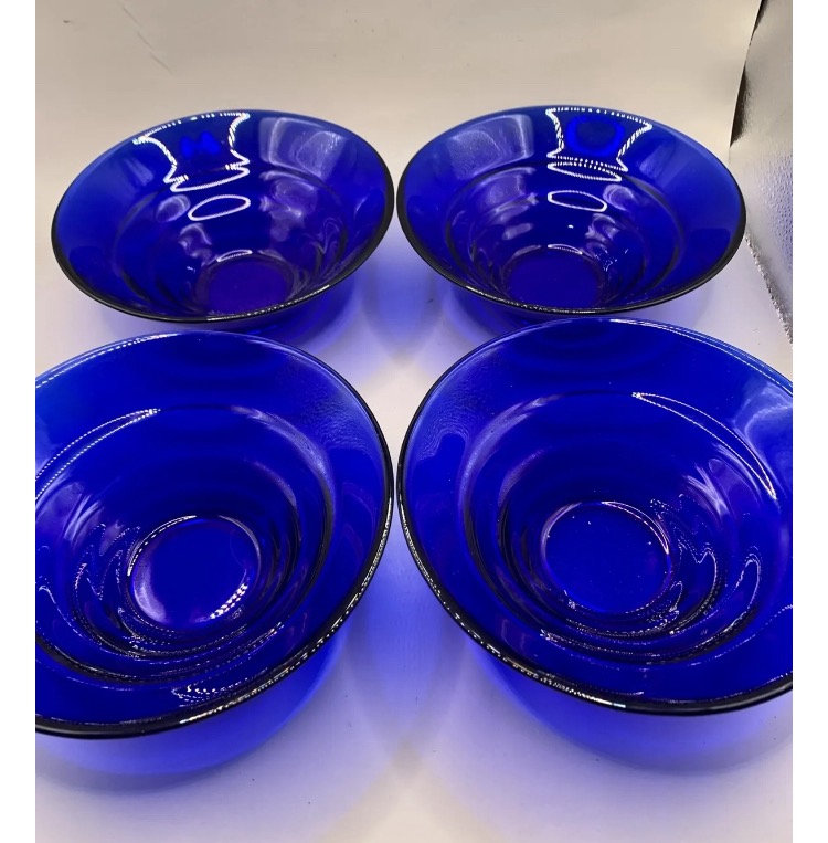 4-Cobalt Blue Modern Ring Cereal Bowls