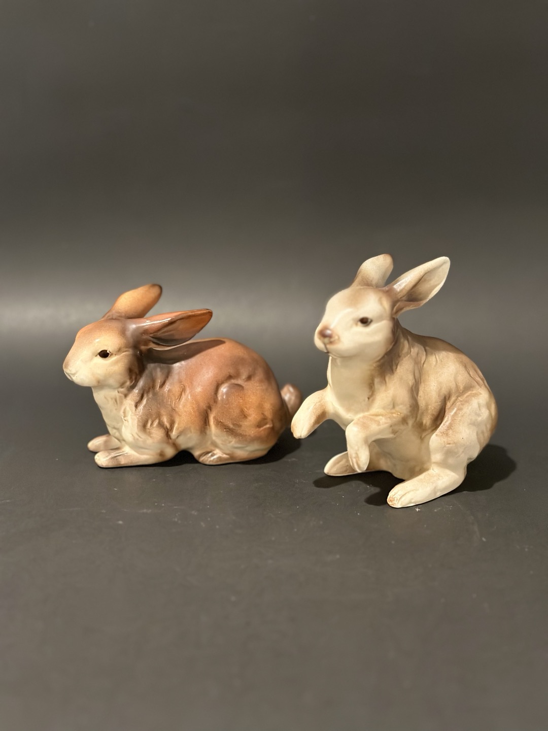 Vintage Lefton 2 Brown Rabbit Easter Bunny Ceramic Figurines Japan