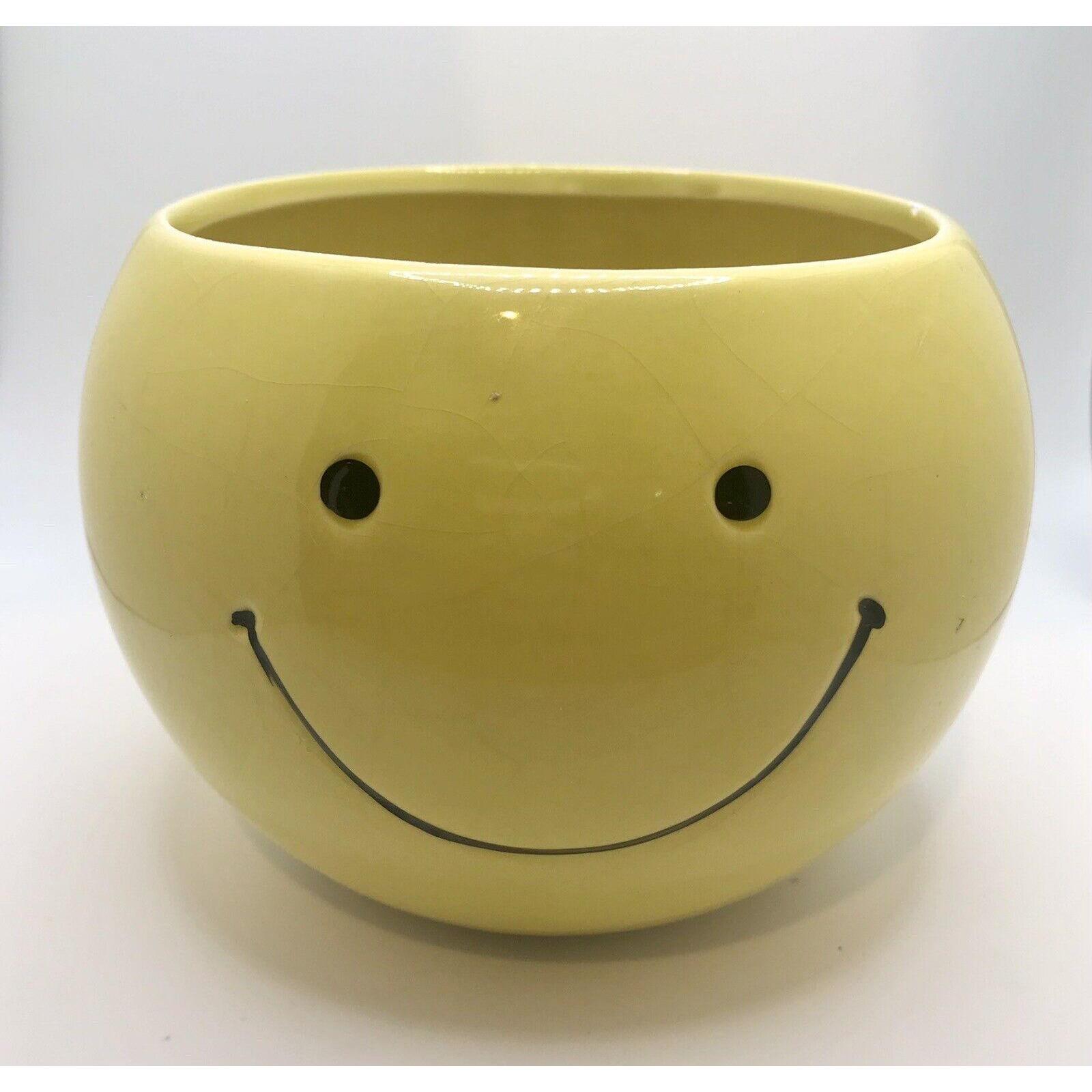 Smiley Face Yellow Ceramic Happy Face Planter Flower Pot Vase 4"