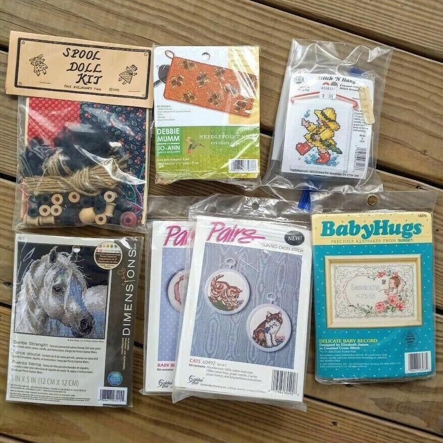 Vintage NOS Stitchery Bundle 7 Kits 2-Needlepoint 4-Cross Stitch 1 ...