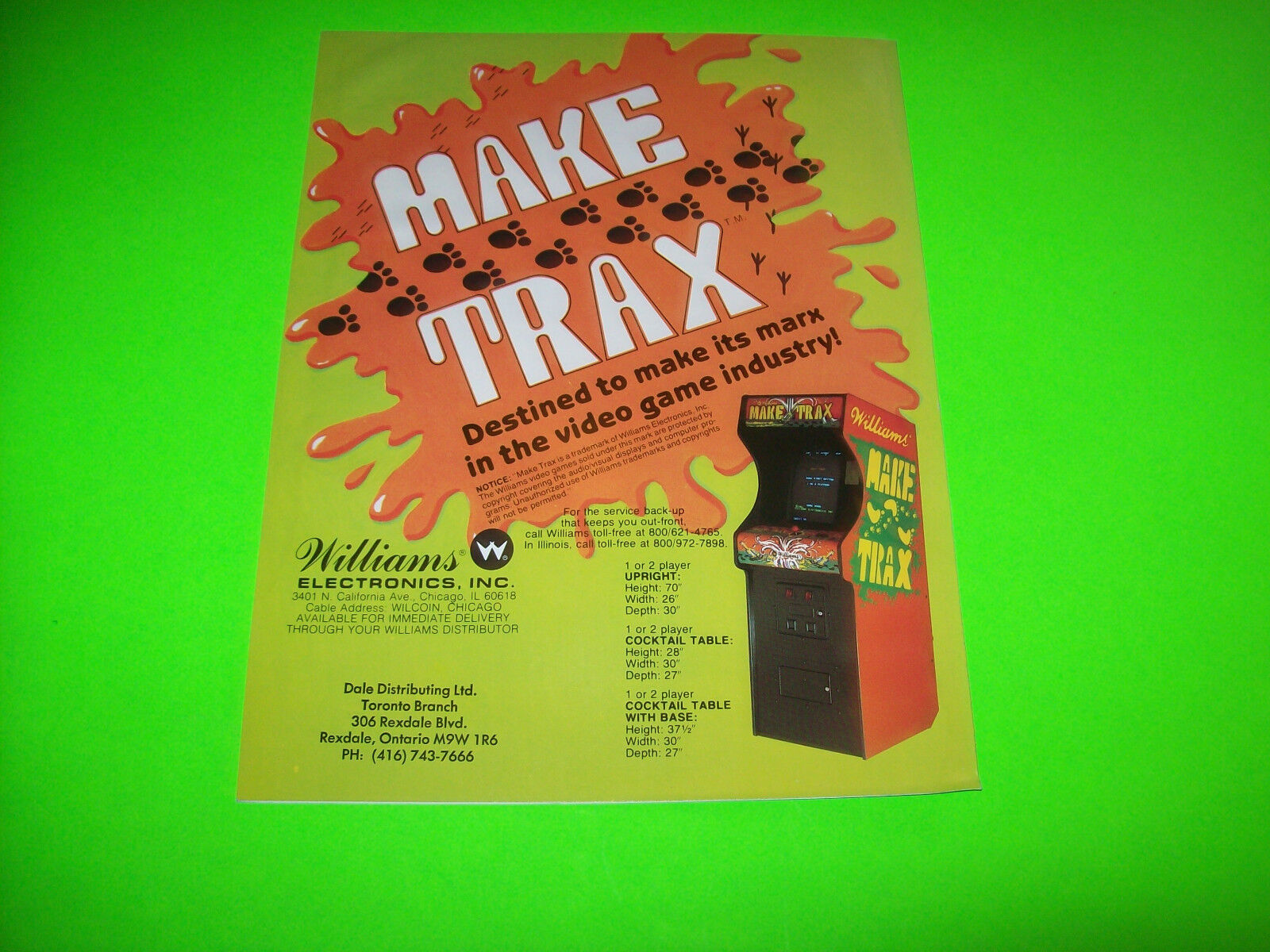 MAKE TRAX ORIGINAL VIDEO ARCADE GAME PROMO SALES FLYER Vintage Retro ...