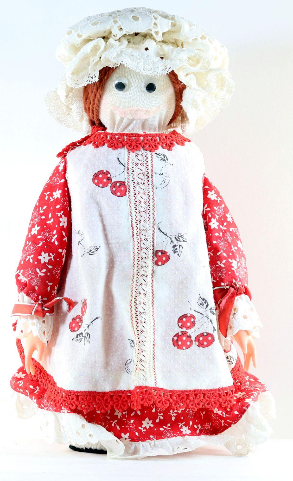 Strawberry Shortcake style Doll With Hat Handmade 12" Doll 1970s