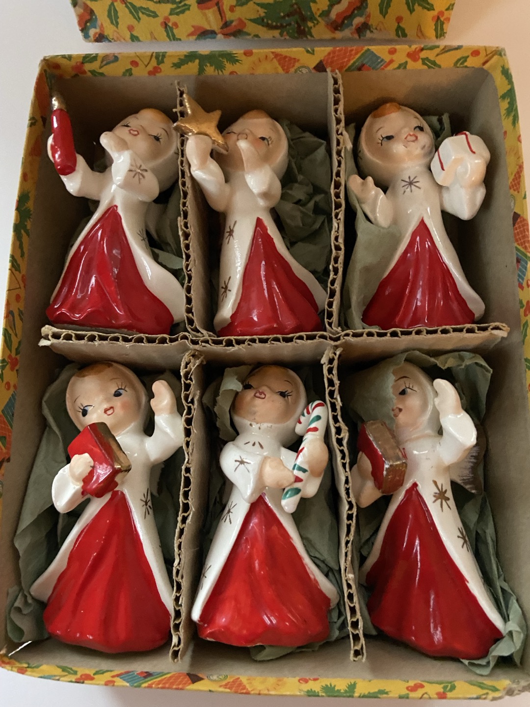 Set Of Six Vintage Japan Ceramic Hand Painted Christmas Angels 3.5 ...