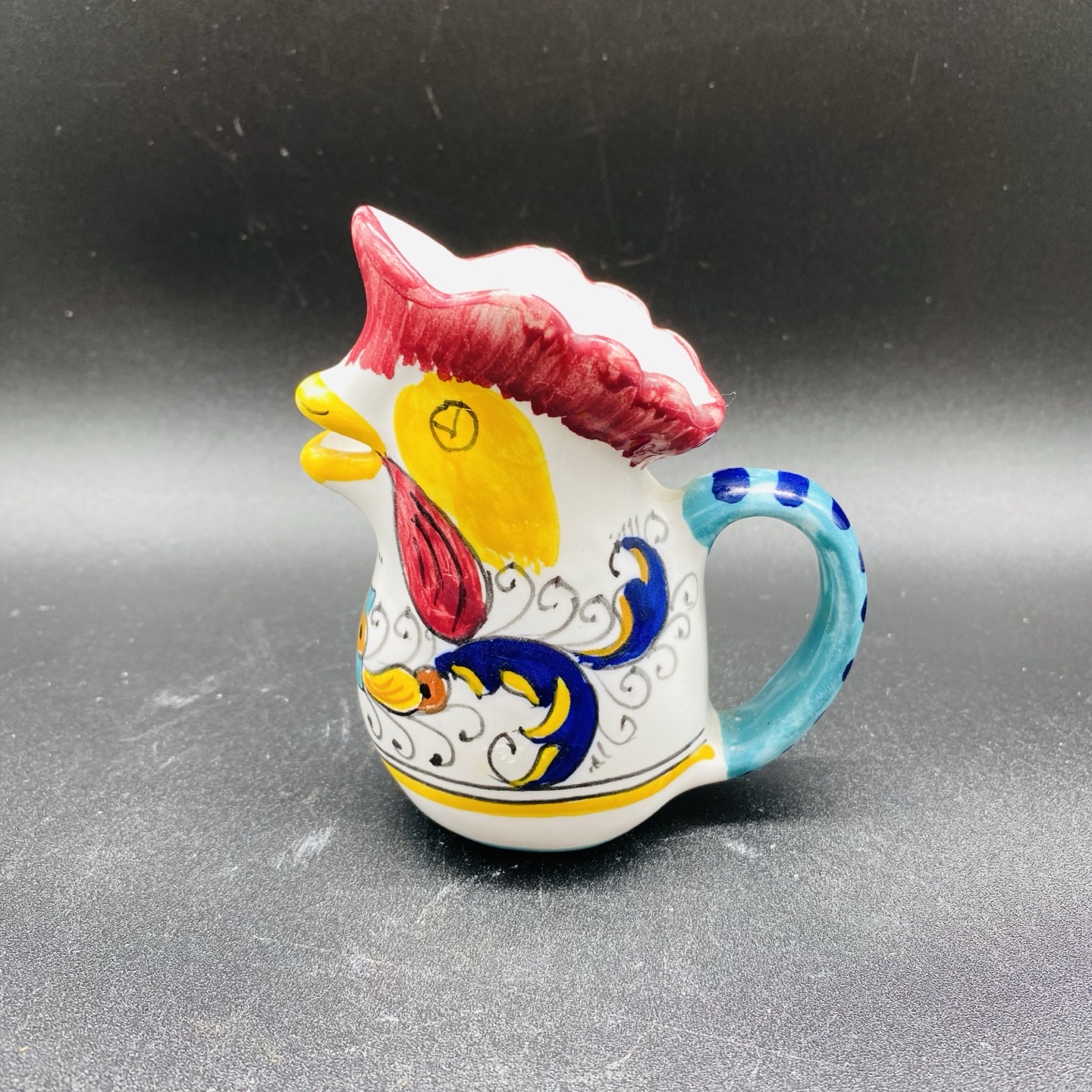 Miniature Deruta Rooster Creamer Novelty Italy Handpainted