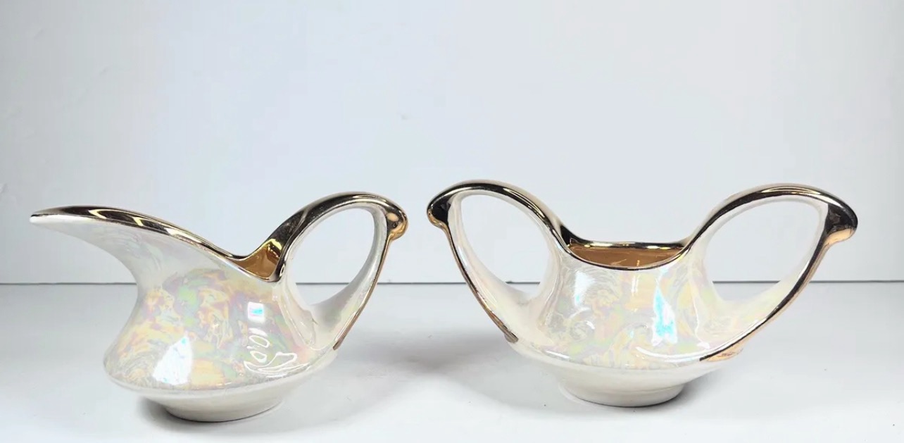 Vintage Pearl China Co Iridescent 22kt Gold Creamer and Sugar Set ...