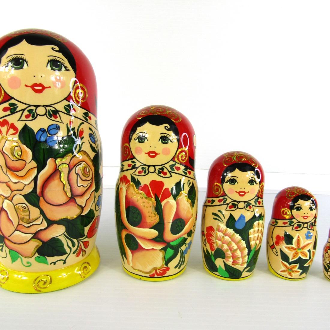 Russian Matryoshka Nesting Doll 7" 5 Pc., Traditional Flowers Hand Made ...