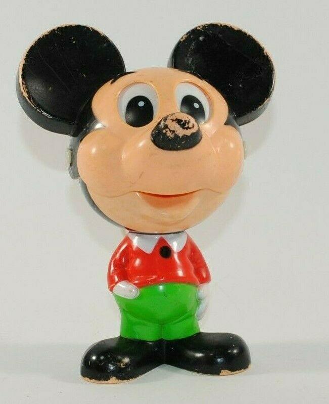 Mickey Mouse Pull String Talking Bobble Head Plastic Figure 1976 Hong Kong