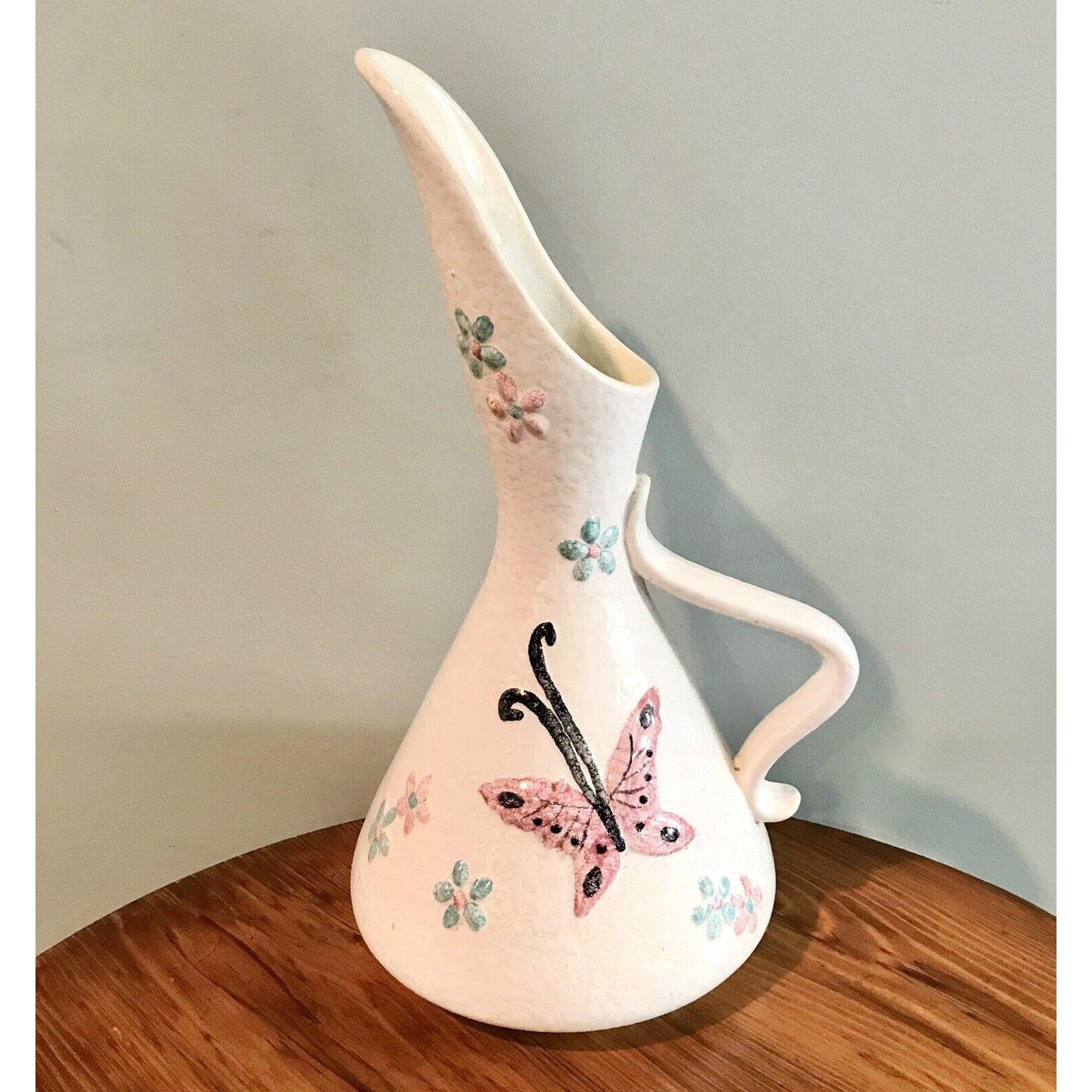 Vintage Hull Pottery USA Butterfly Pitcher/Vase with Angular Spout 1956 MCM