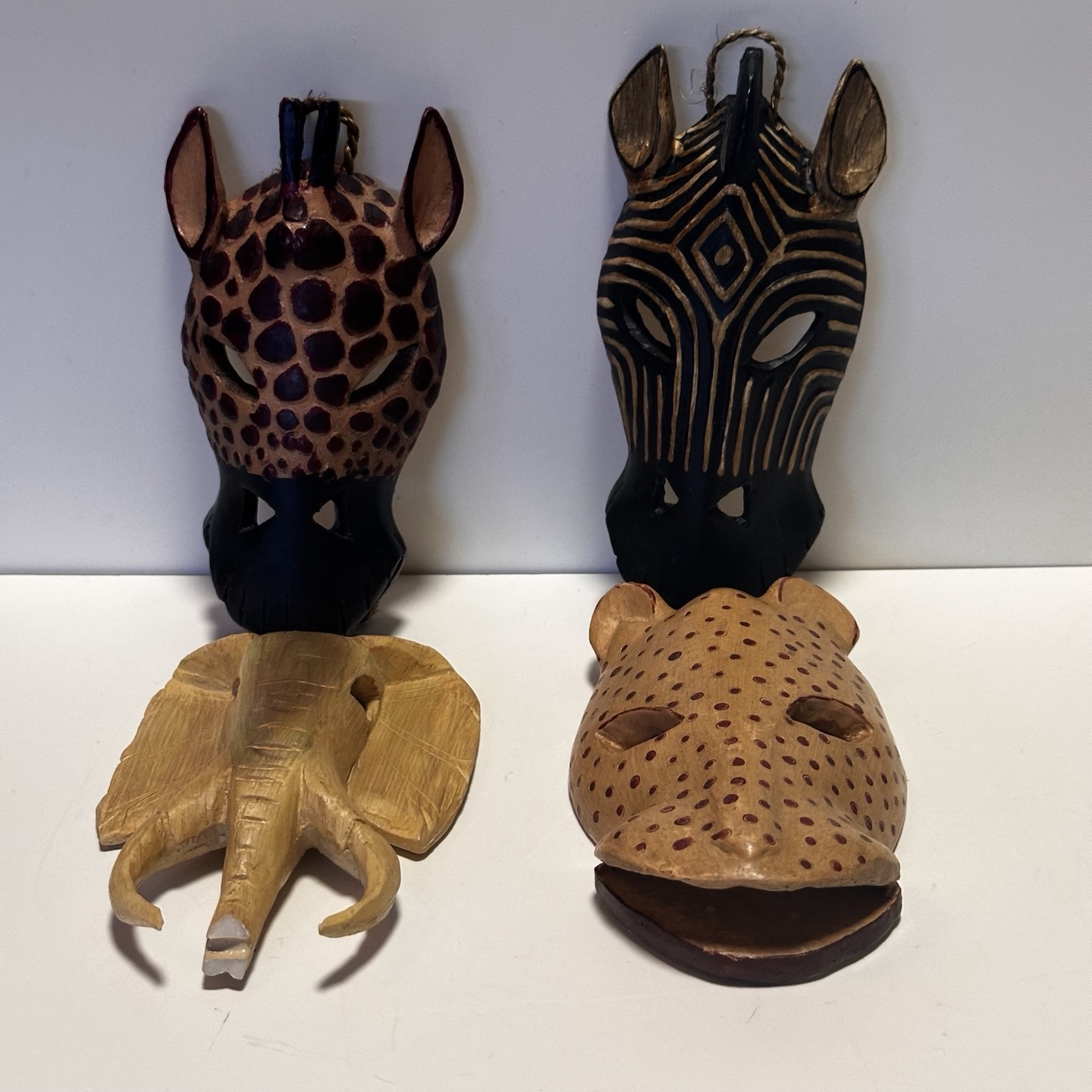 Wooden Looking Animal Masks, Zebra, Giraffe, Leopard And An Elephant ...