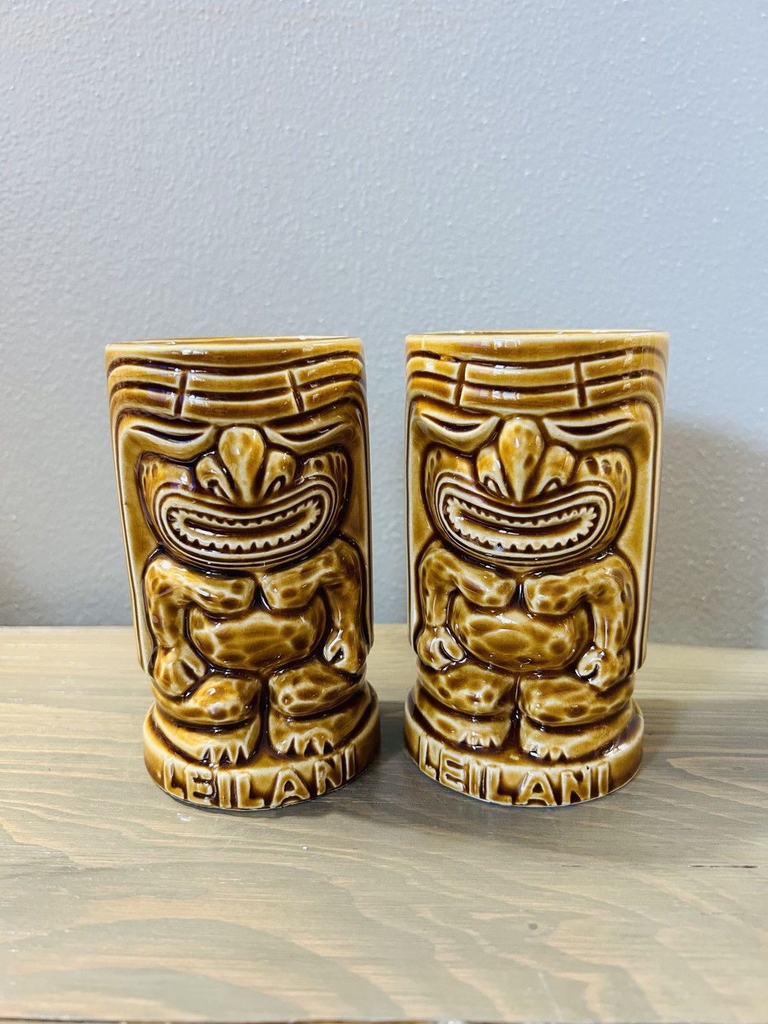 Orchid of Hawaii Japanese Ceramic Pair of Leilani Tiki Mugs