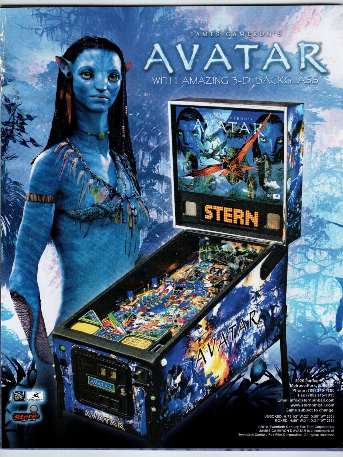 Avatar Pinball Machine FLYER Original 8.5" x 11" Sci-Fi Fantasy Artwork ...