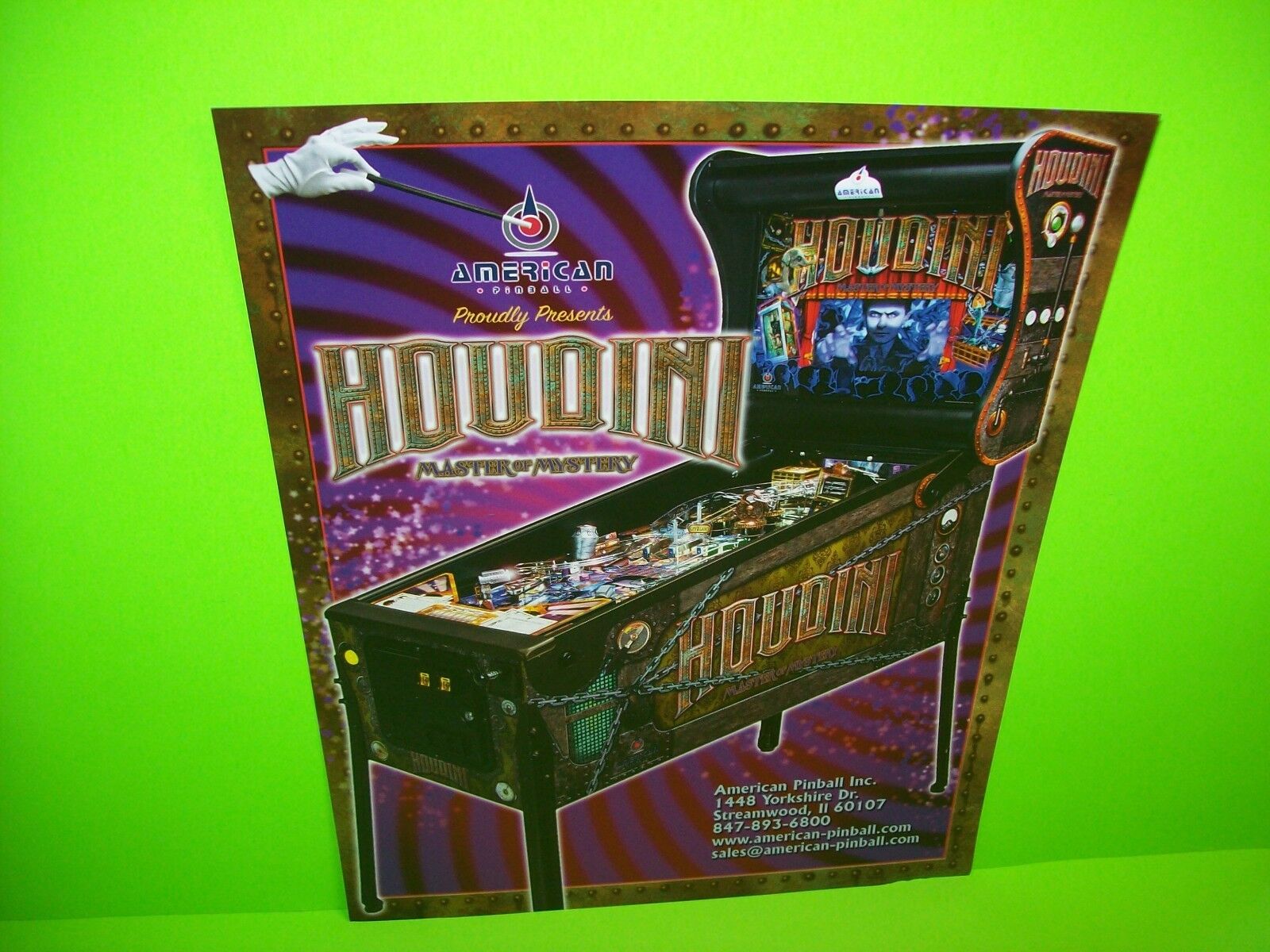 Harry Houdini Pinball Flyer Master Of Mystery Magic Trick Illusions 8.5 ...