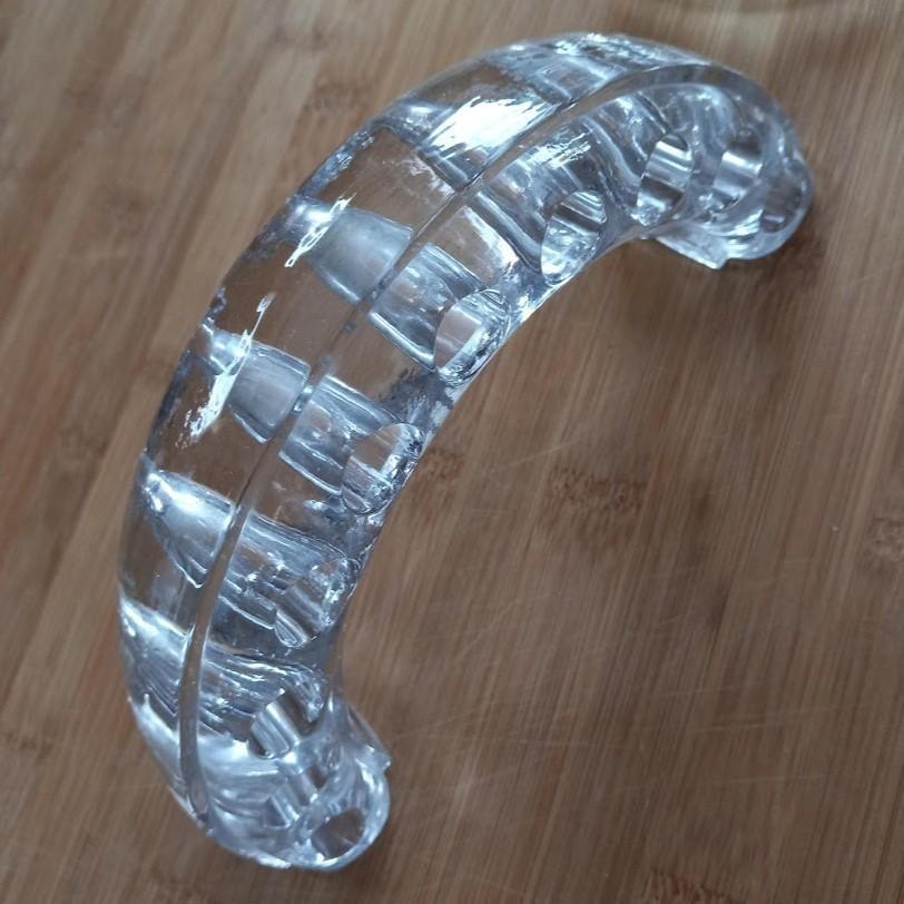 Flower Frog. Clear Glass Half-Round. 10 Holes. 7" Across. 1.75" Tall.