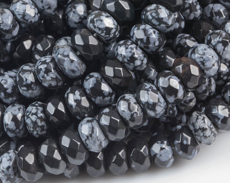 Natural Snow Flake Obsidian- High Quality in Faceted Roundel- 4mm, 6mm ...