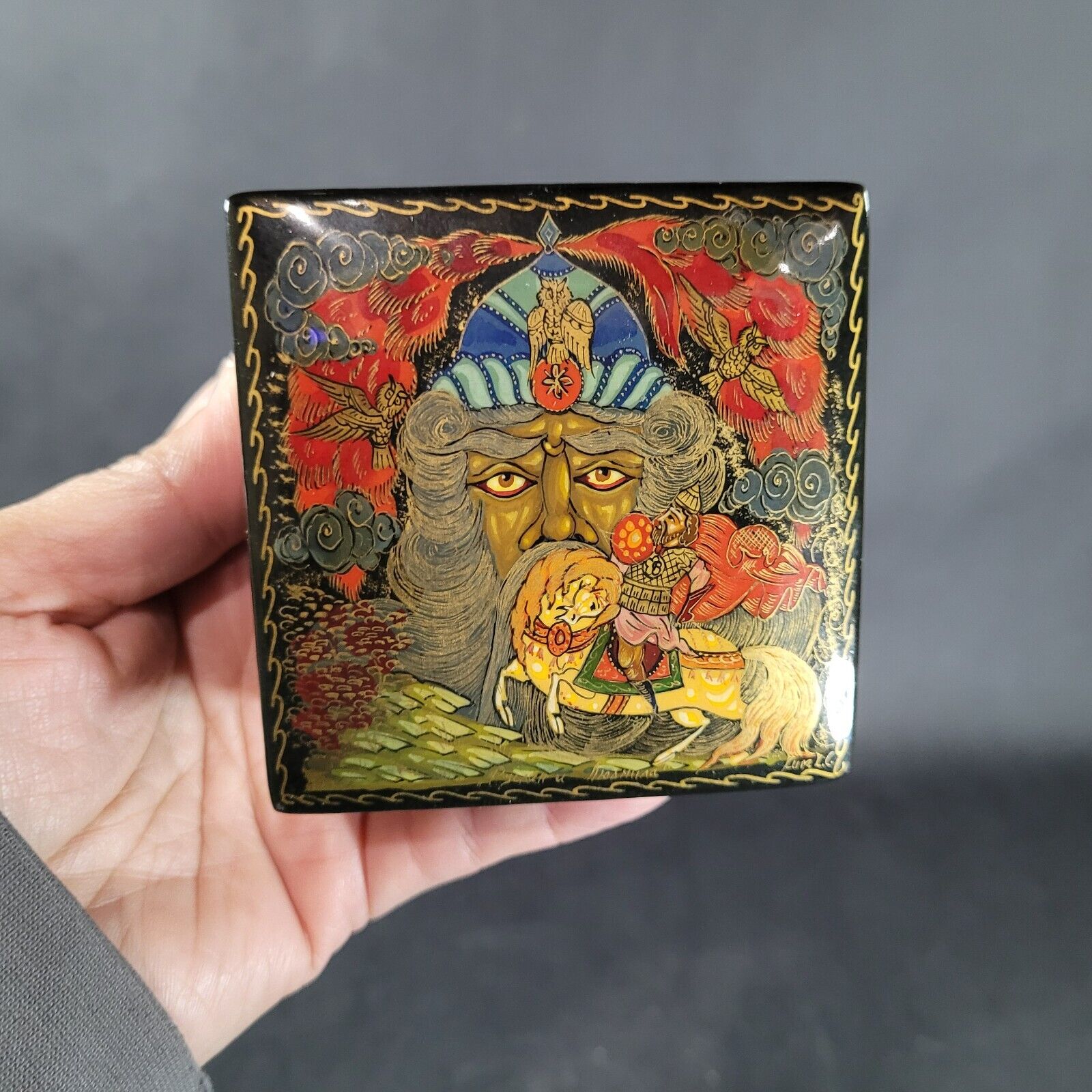 Russian Lacquer Box Fairy tale Hand Painted Signed 3" Hinged Jewelry ...