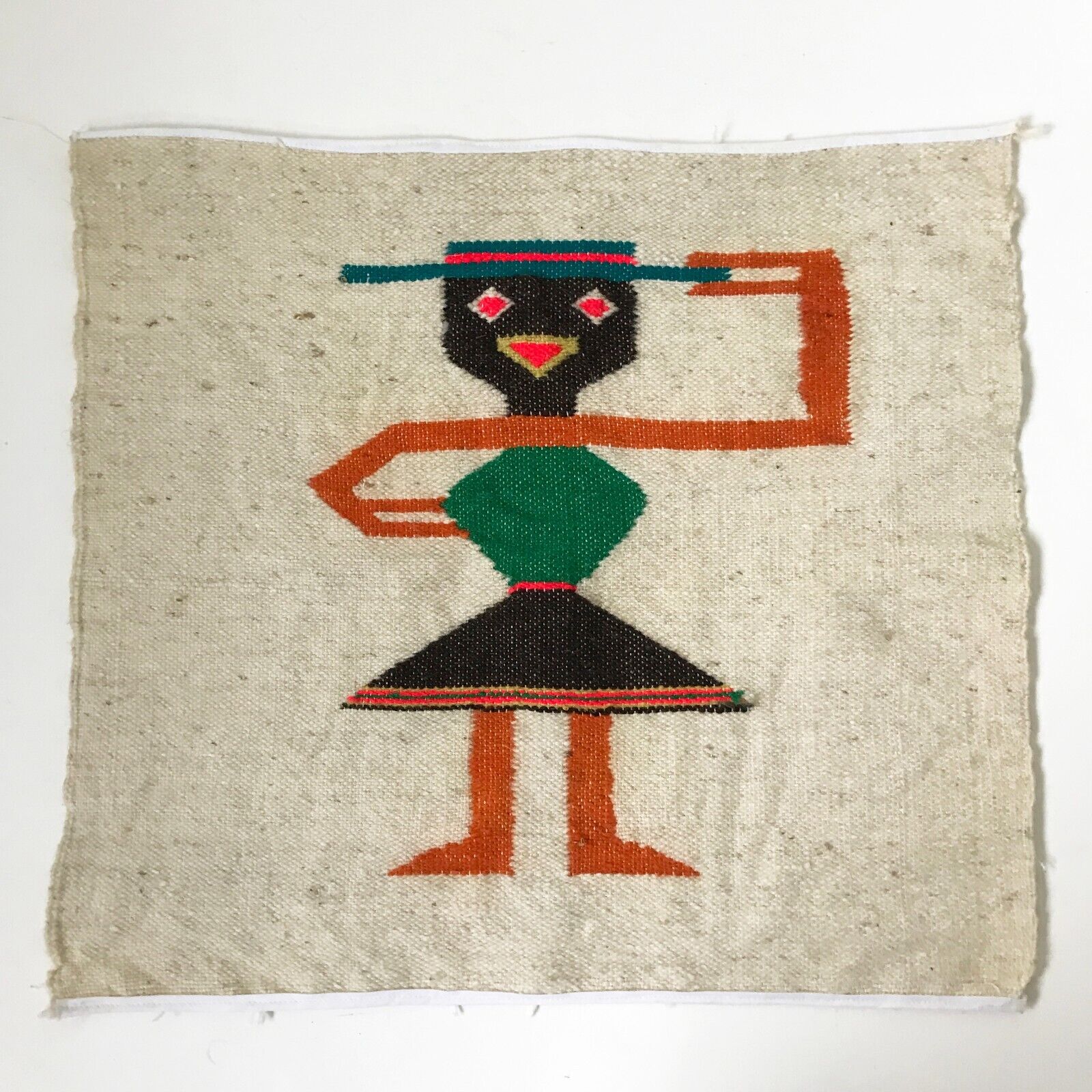 Vintage Handwoven Wool Figure With Hat and Dress Textile Panel - 15.5ʺW ...