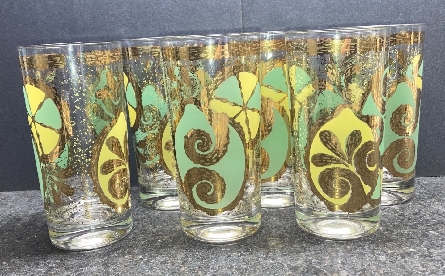 6 Georges Briard Highball Barware Glasses Mod Lemon Lime Design 22k ...