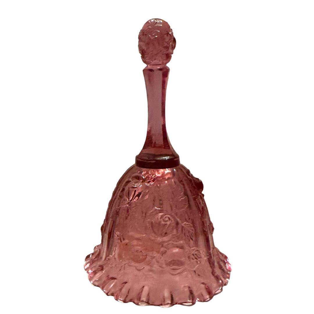 Vintage Fenton Pink Cabbage Rose Ruffled Bottom Bell