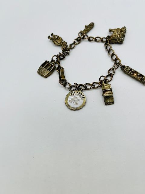 Vintage Charm Bracelet Six Flags Over Georgia Atlanta 7 Charms Gold Tone